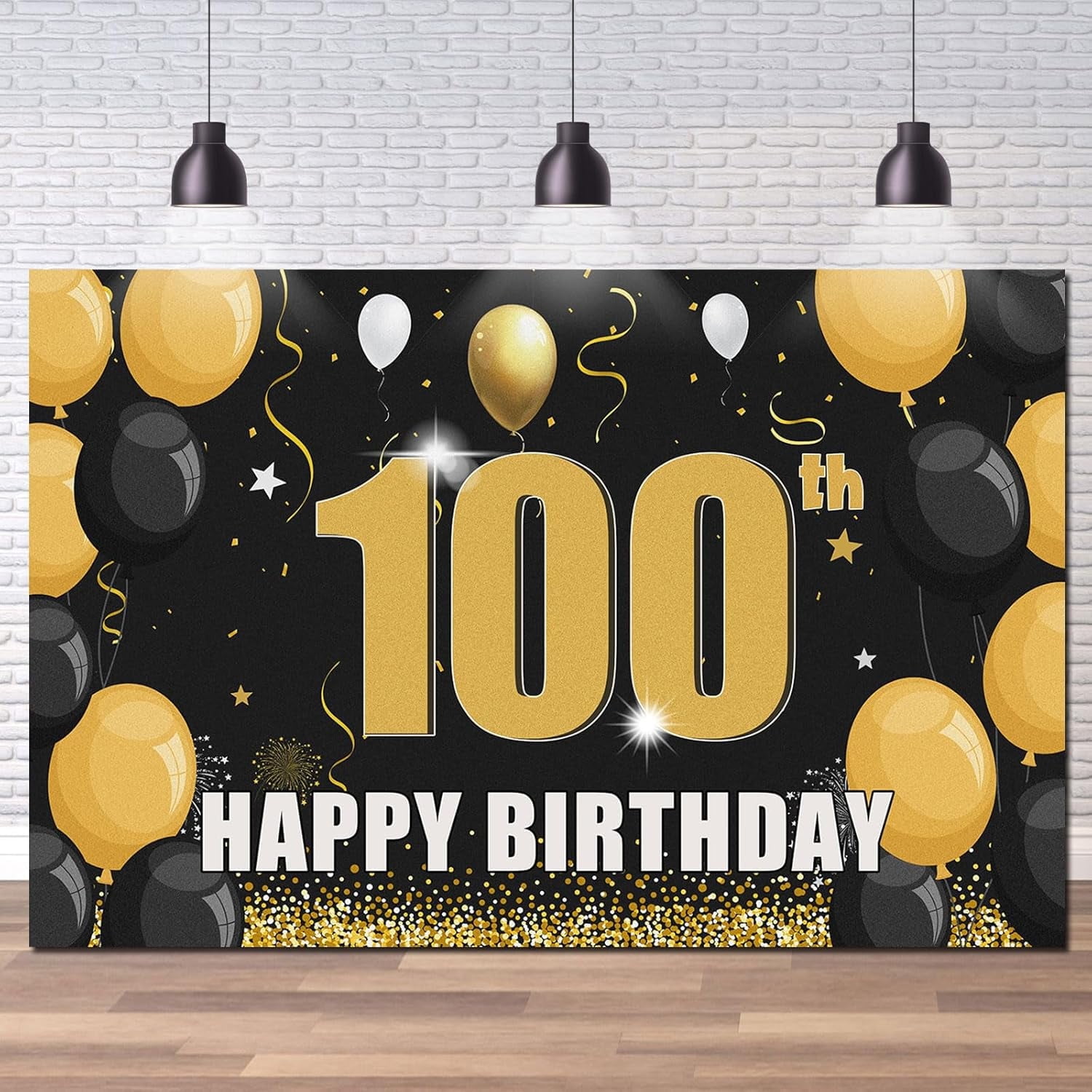 Happy 100th Birthday Backdrop Banner Black and Gold 100th Birthday ...