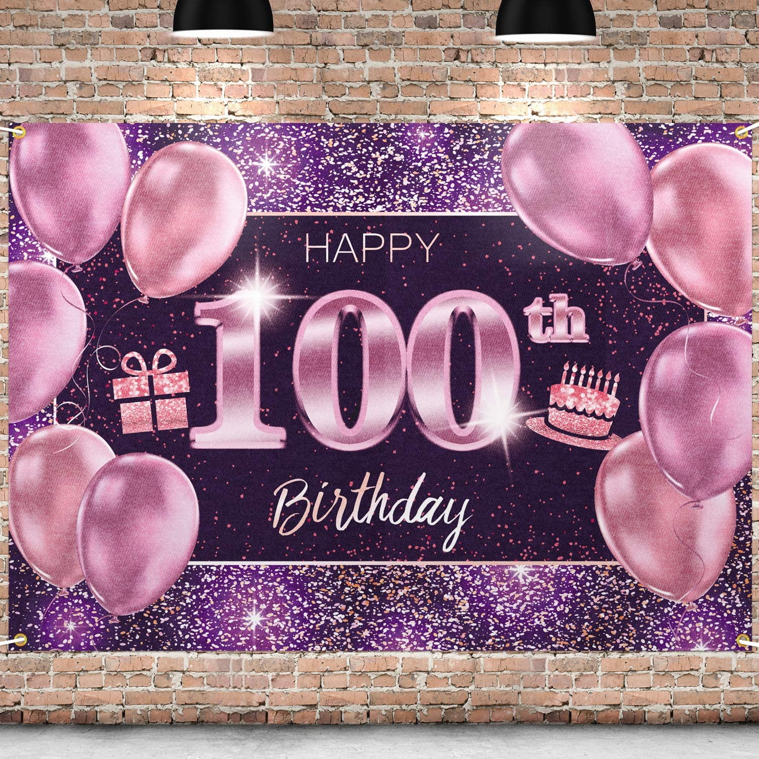 Happy 100th Birthday Banner Backdrop - 100 Birthday Party Decorations ...