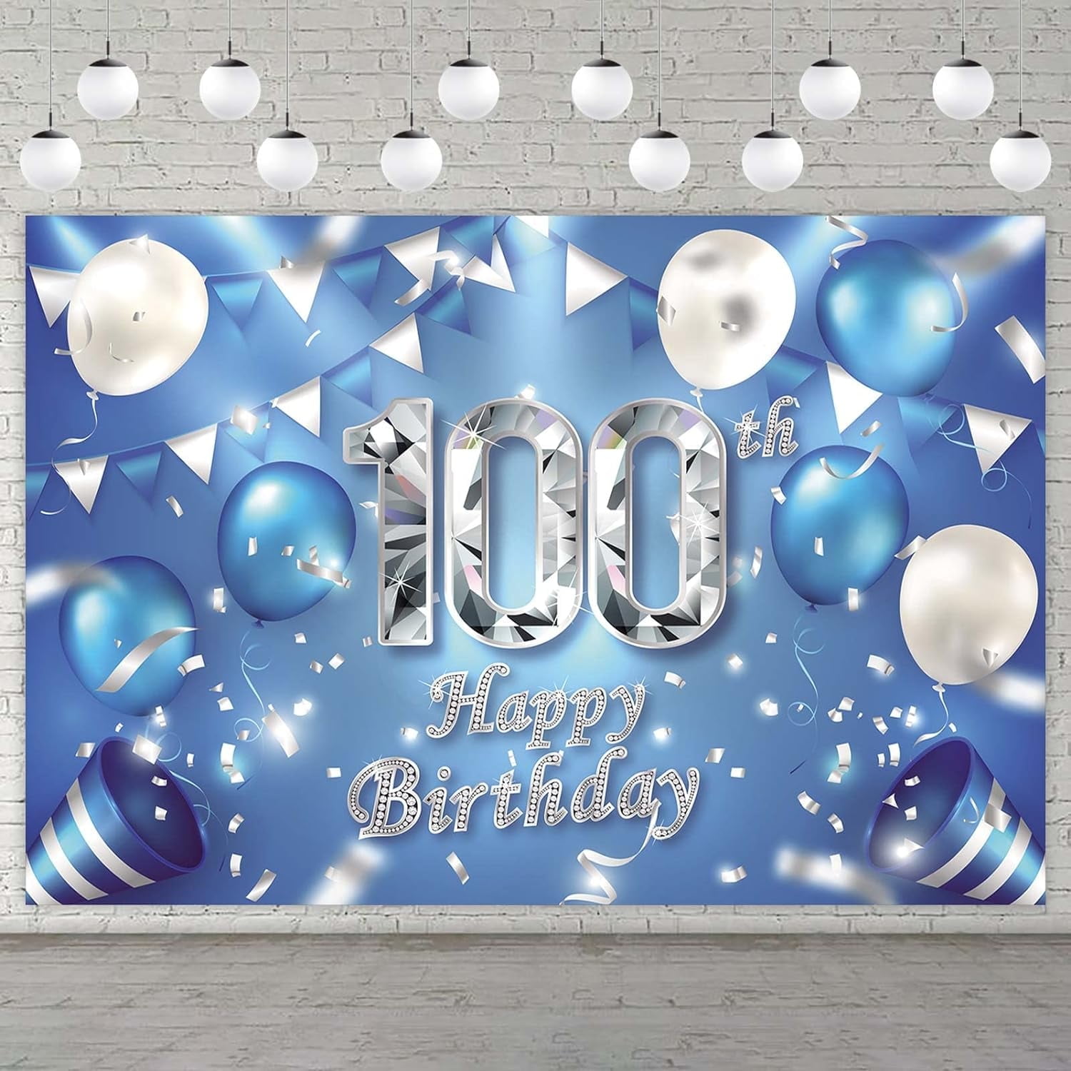 Happy 100th Birthday Banner Background Decorations Balloons Crystal ...