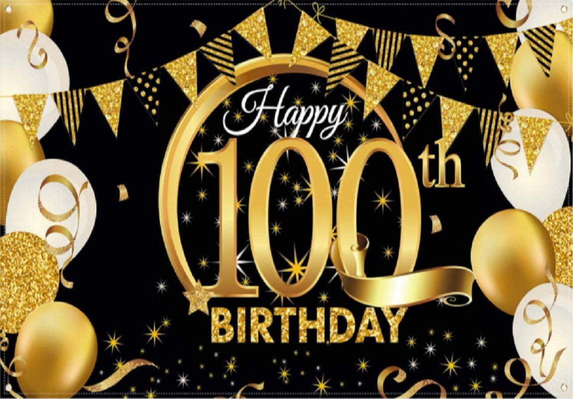 Happy 100th Birthday Custom Backdrop Golden Background Photography ...