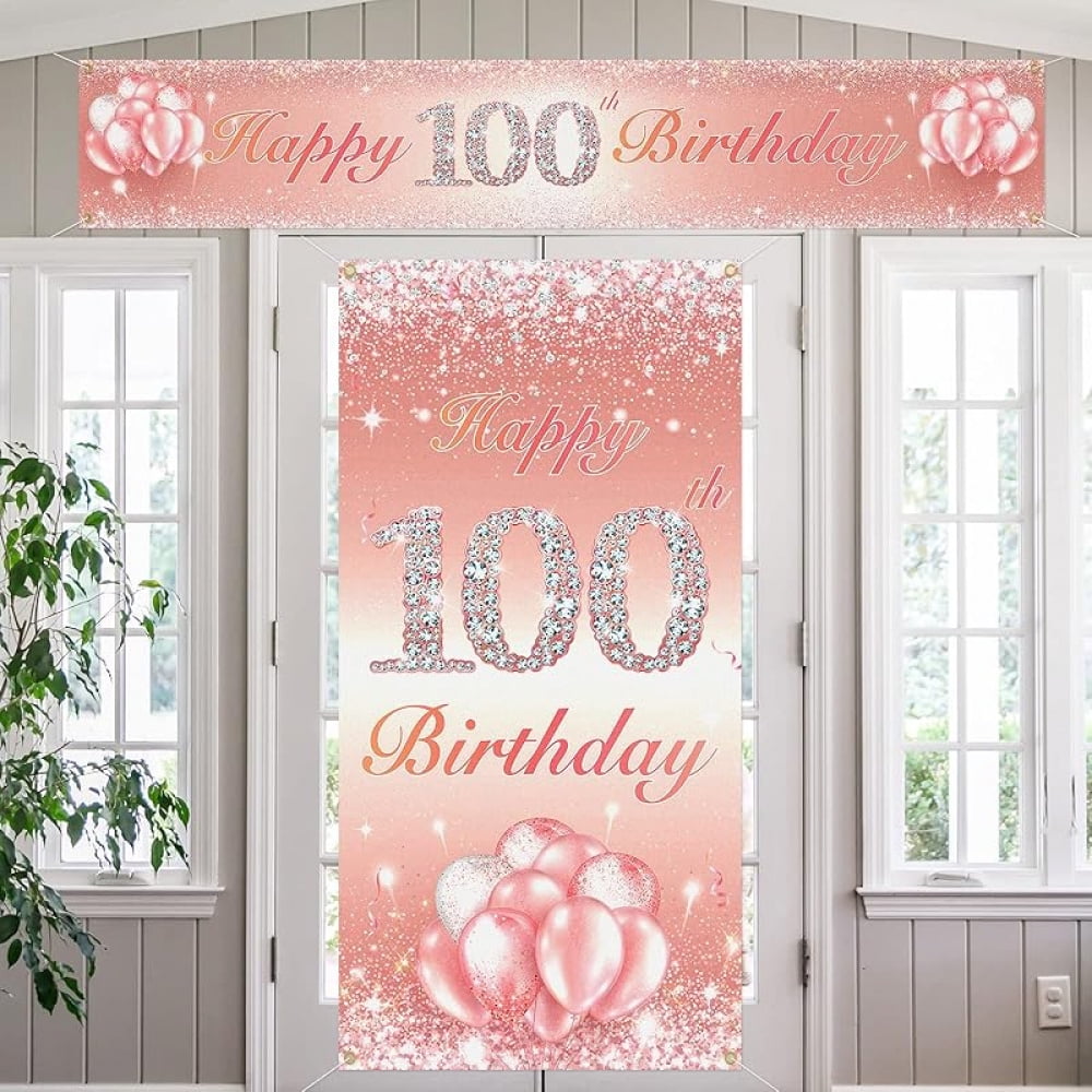 Happy 100th Birthday Door Cover Porch Long Banner Sign Set 100 Years ...