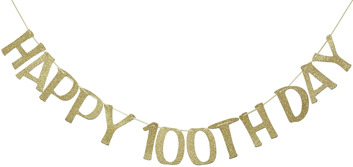 Happy 100th Day Banner Sign Gold Glitter for Baby Birthday Baby Shower ...