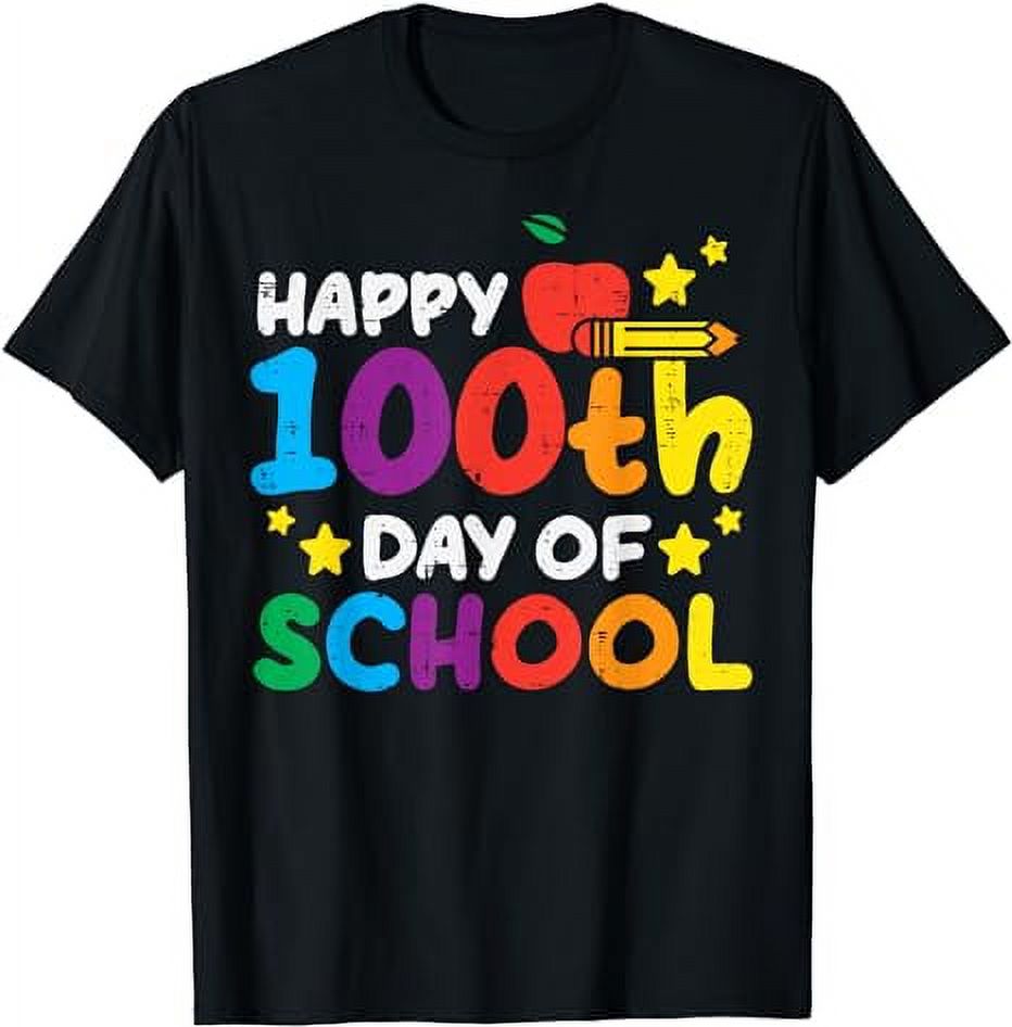 Happy 100th Day Of School Apple Pencil 100 Days Teacher Gift T-Shirt ...