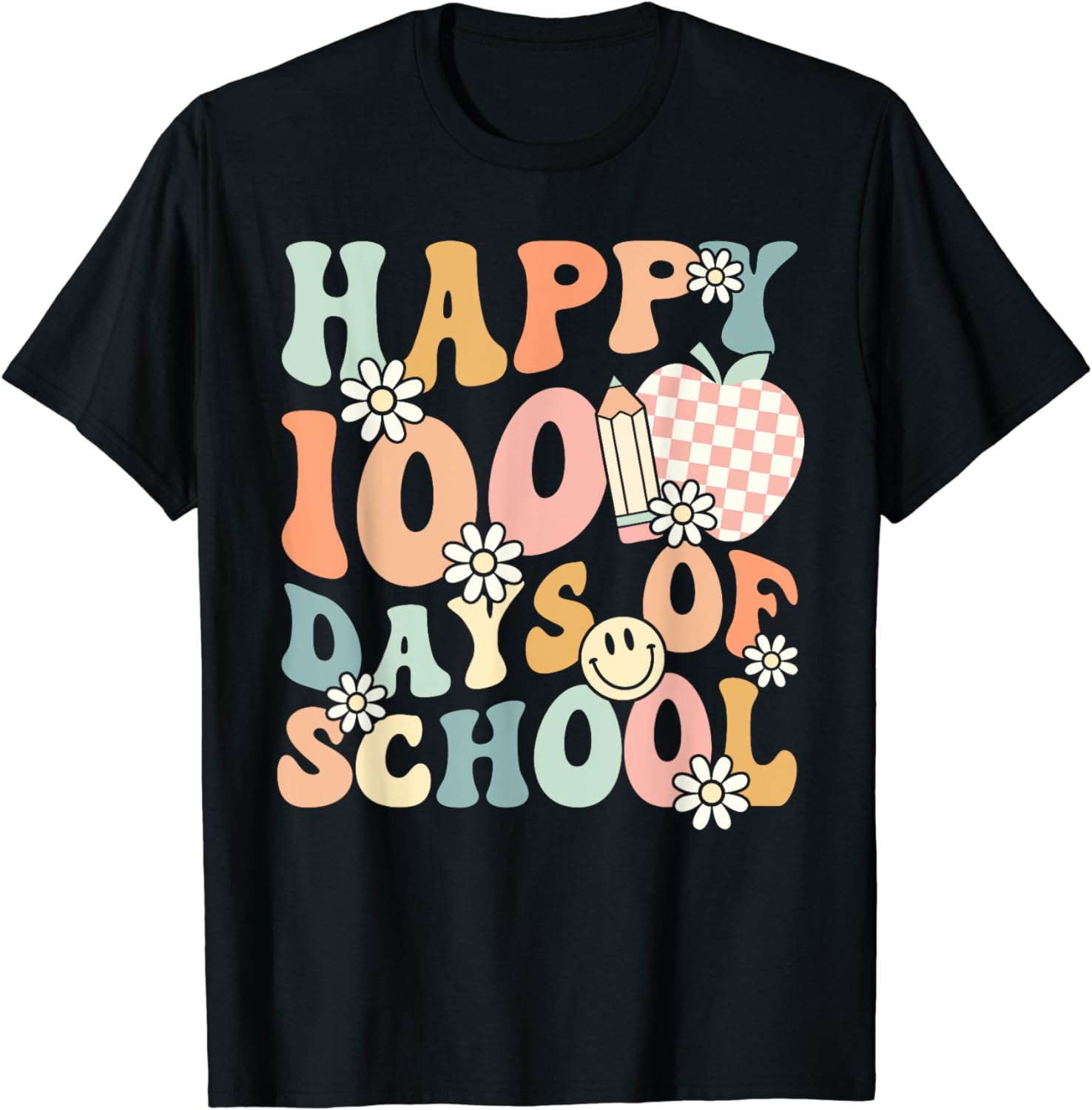 Happy 100th Day Of School Teacher Kids Retro Groovy 100 Days T-Shirt ...