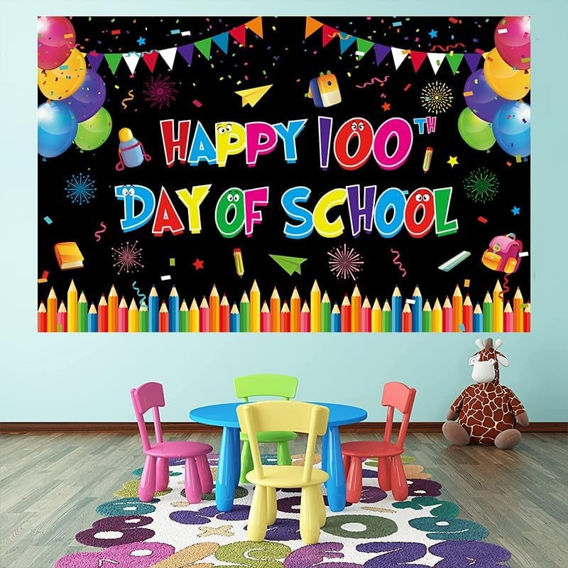 Happy 100th Day of School Backdrop Banner, Happy 100 Days School ...