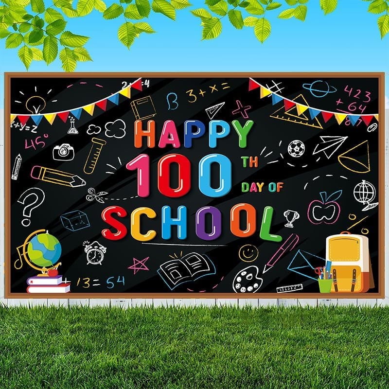Happy 100th Day of School Backdrop Banner, Happy 100 Days School ...