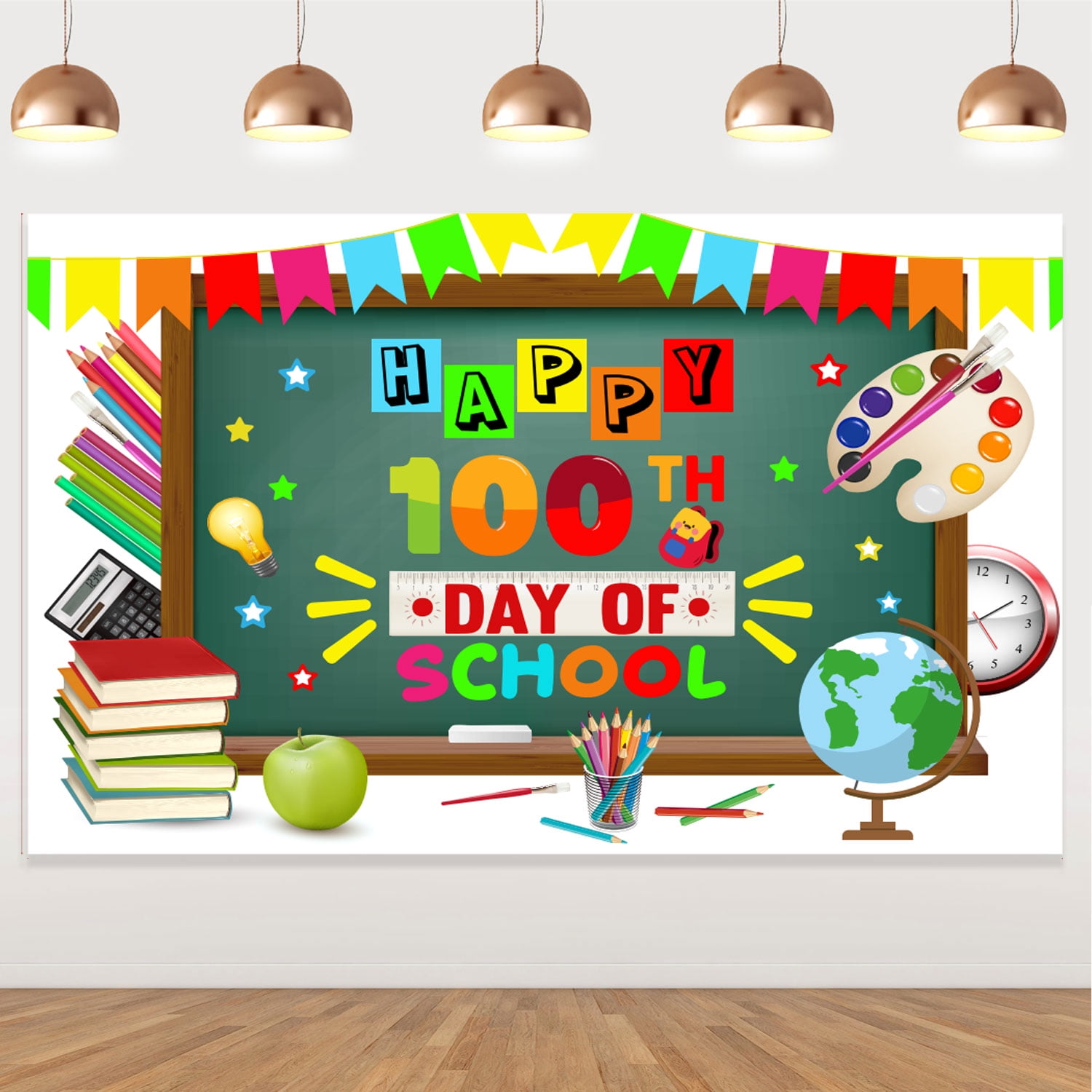 Happy 100th Day of School Backdrop Student Children Boy Girl Background ...