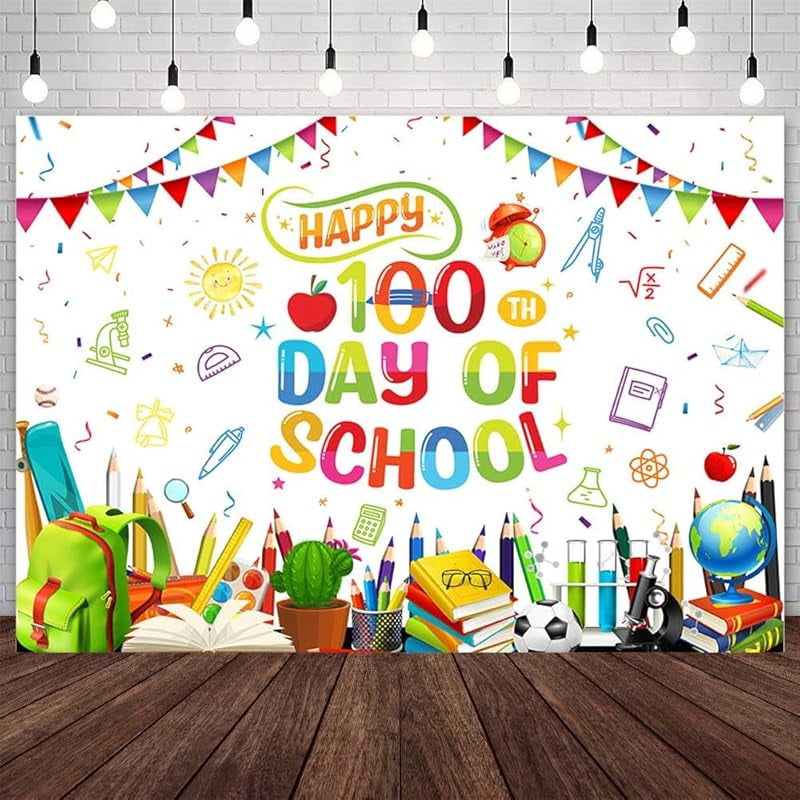 Happy 100th Day of School Backdrop White 100 Days Smarter Photography ...