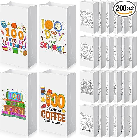 Happy 100th Day of School Paper Bags 100 Days White Paper Bags Back to ...