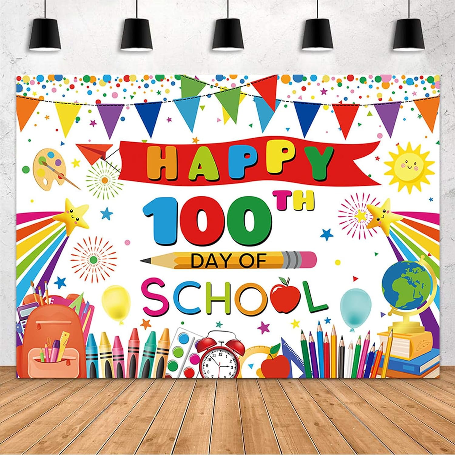 Happy 100th Day of School Party Backdrop 100 Days of School Decoration ...