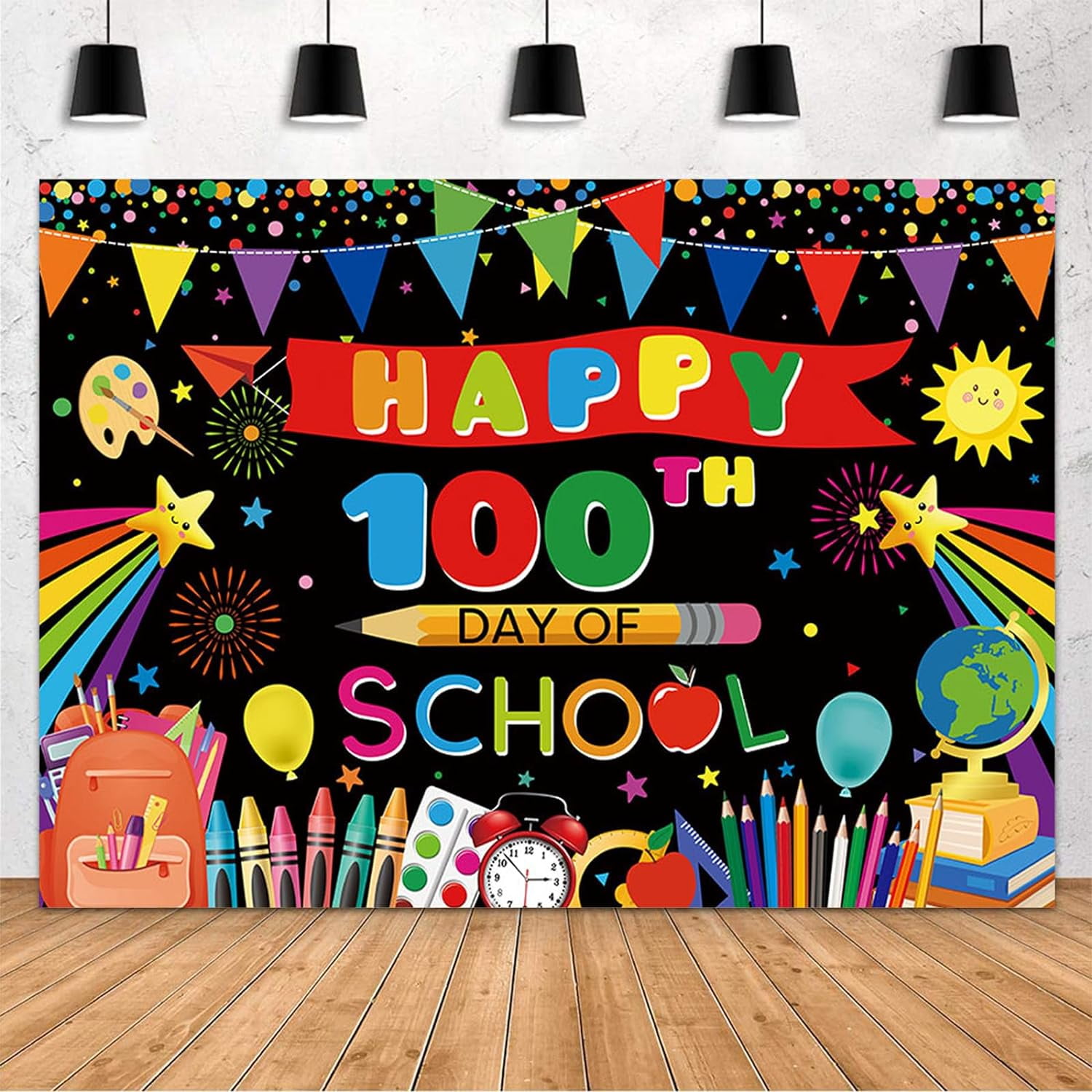 Happy 100th Day of School Party Backdrop 100 Days of School Decoration ...