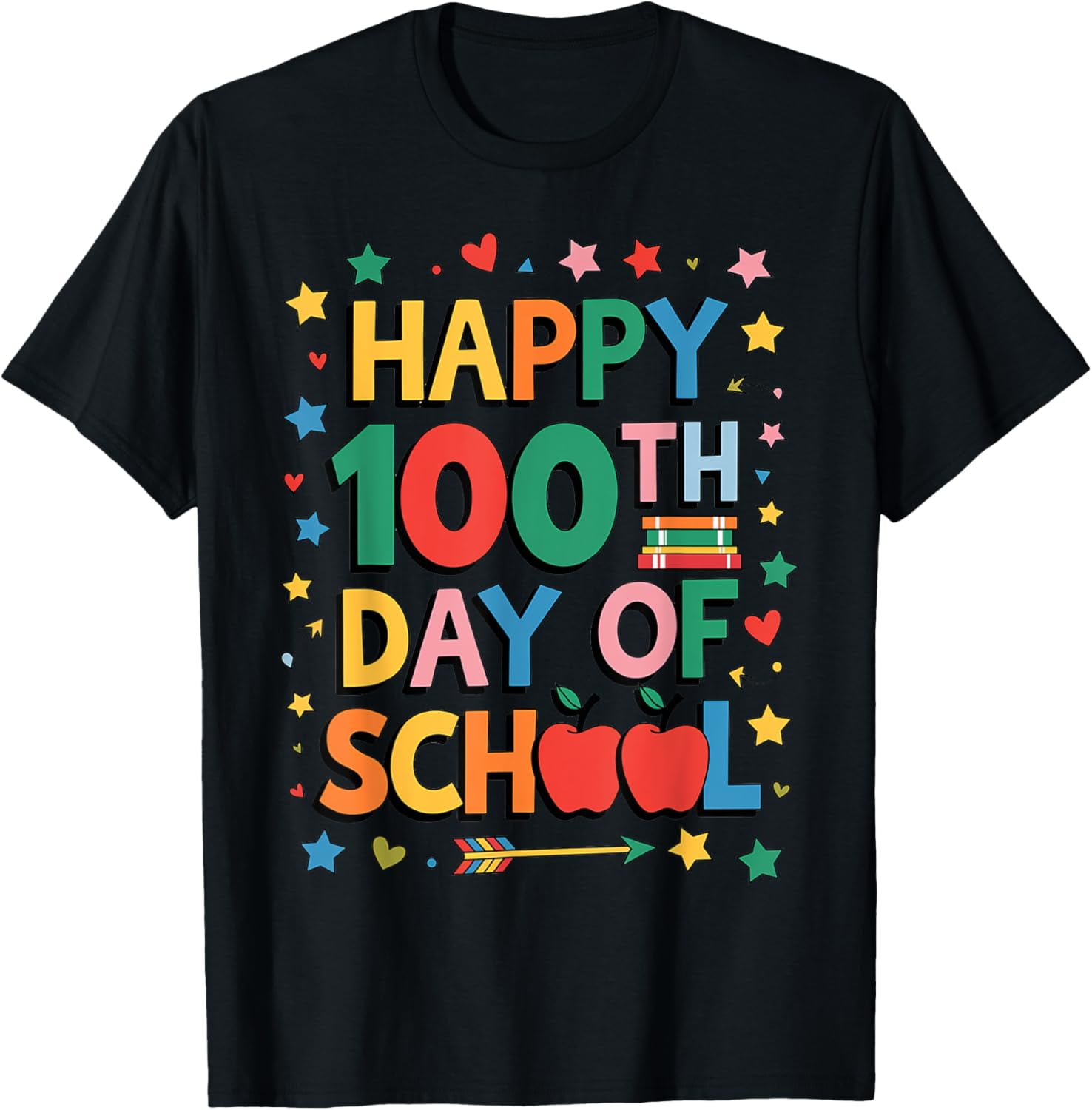 Happy 100th Day of School Book Apple 100 Days of School T-Shirt men and ...