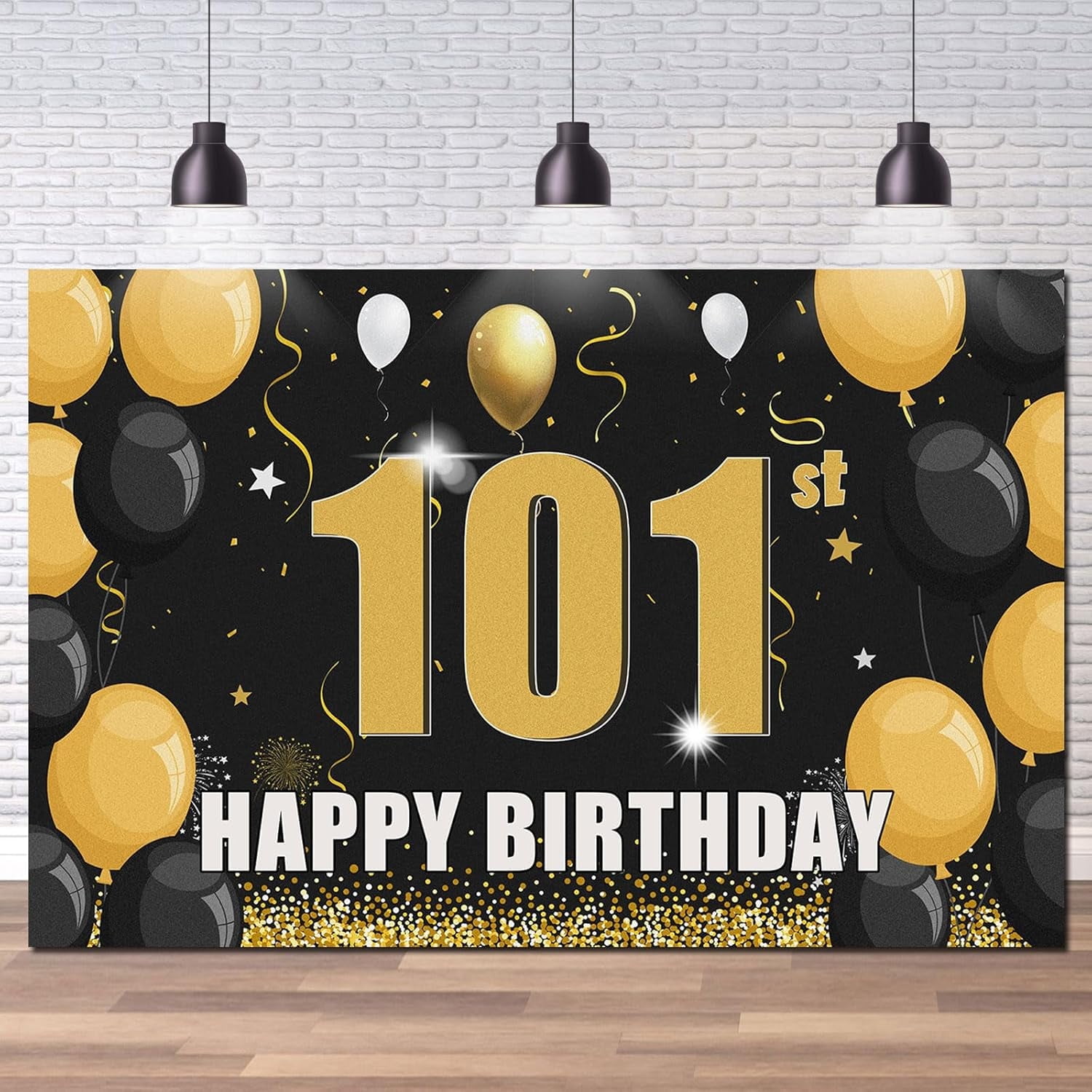 Happy 101st Birthday Backdrop Banner Black and Gold 101st Birthday ...