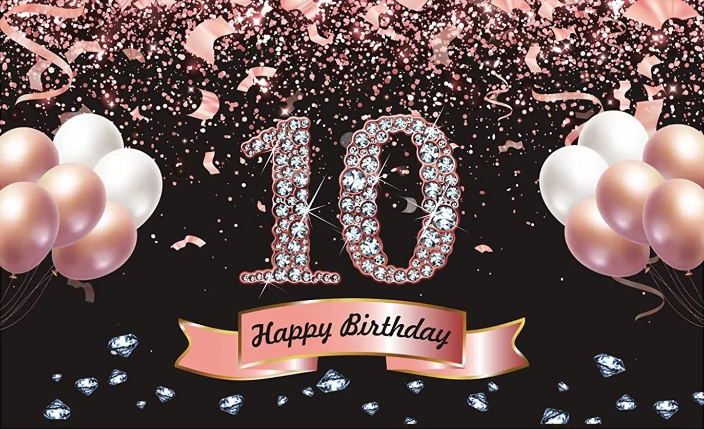 Happy 10th Anniversary Backdrop Boys 10 Years Birthday Party Black and ...