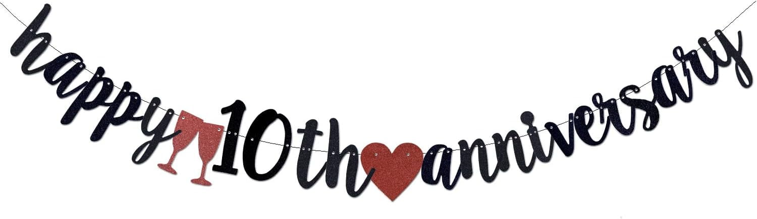 Happy 10th Anniversary Banner, ,Black Glitter Paper Garlands for 10th ...