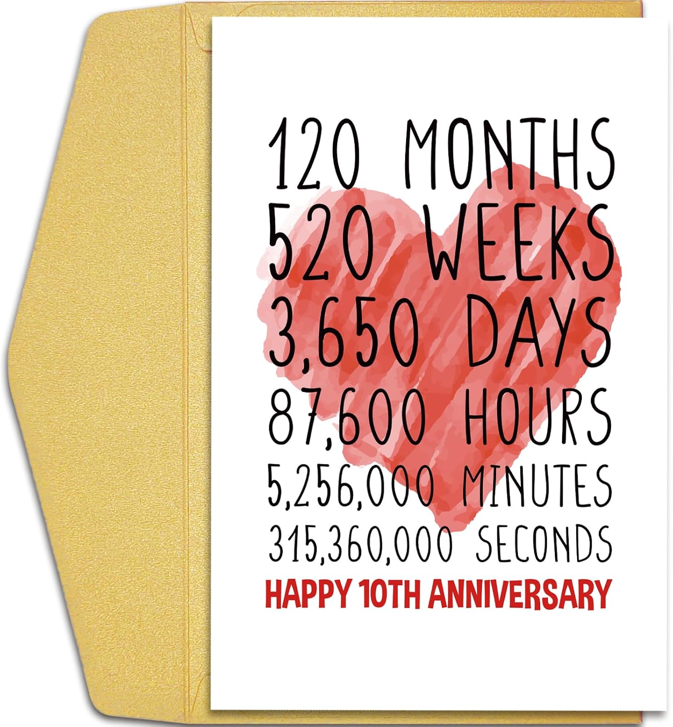 Happy 10th Anniversary Card for Him Her, Tenth Wedding Anniversary Card ...