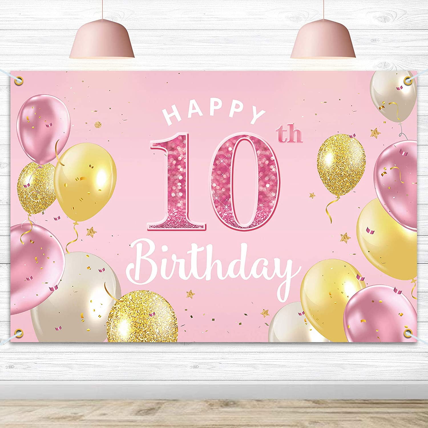 Happy 10th Birthday Backdrop Banner - 10 Birthday Party Decorations ...