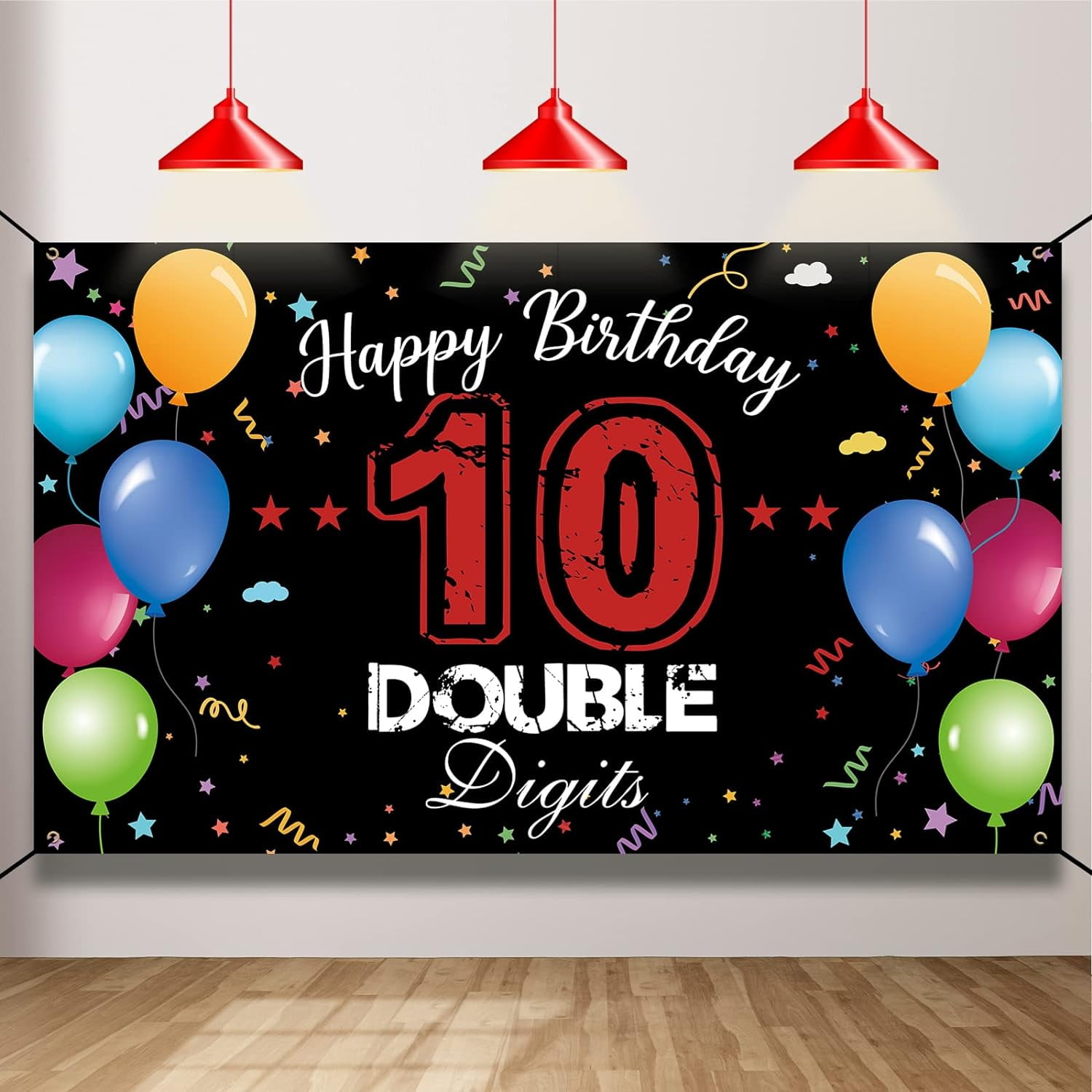 Happy 10th Birthday Backdrop Banner, 10th Birthday Decorations for ...