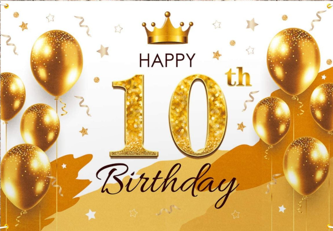 Happy 10th Birthday Backdrop Banner Pink Purple Poster Party Photo ...