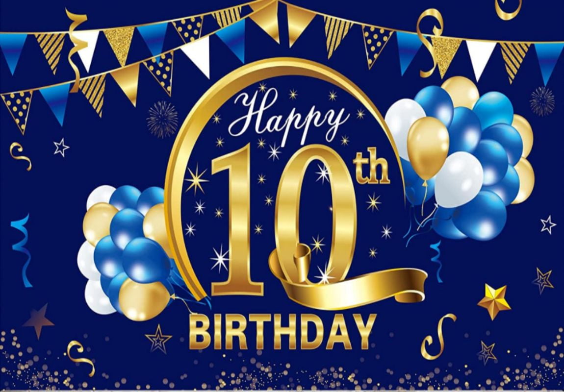 Happy 10th Birthday Backdrop Banner Pink Purple Poster Party Photo ...