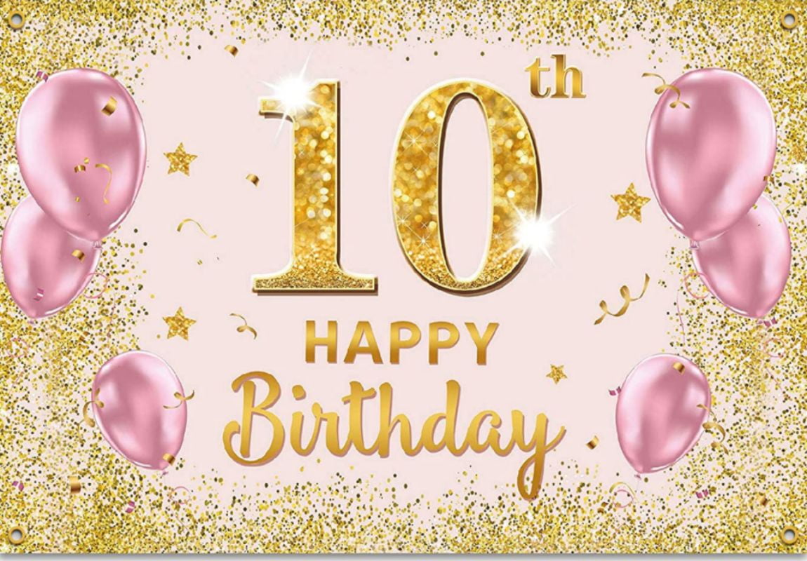 Happy 10th Birthday Backdrop Banner Pink Purple Poster Party Photo ...