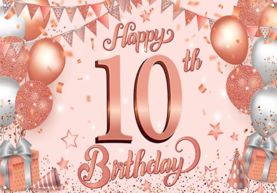 Happy 10th Birthday Backdrop Banner Pink Purple Poster Party Photo ...
