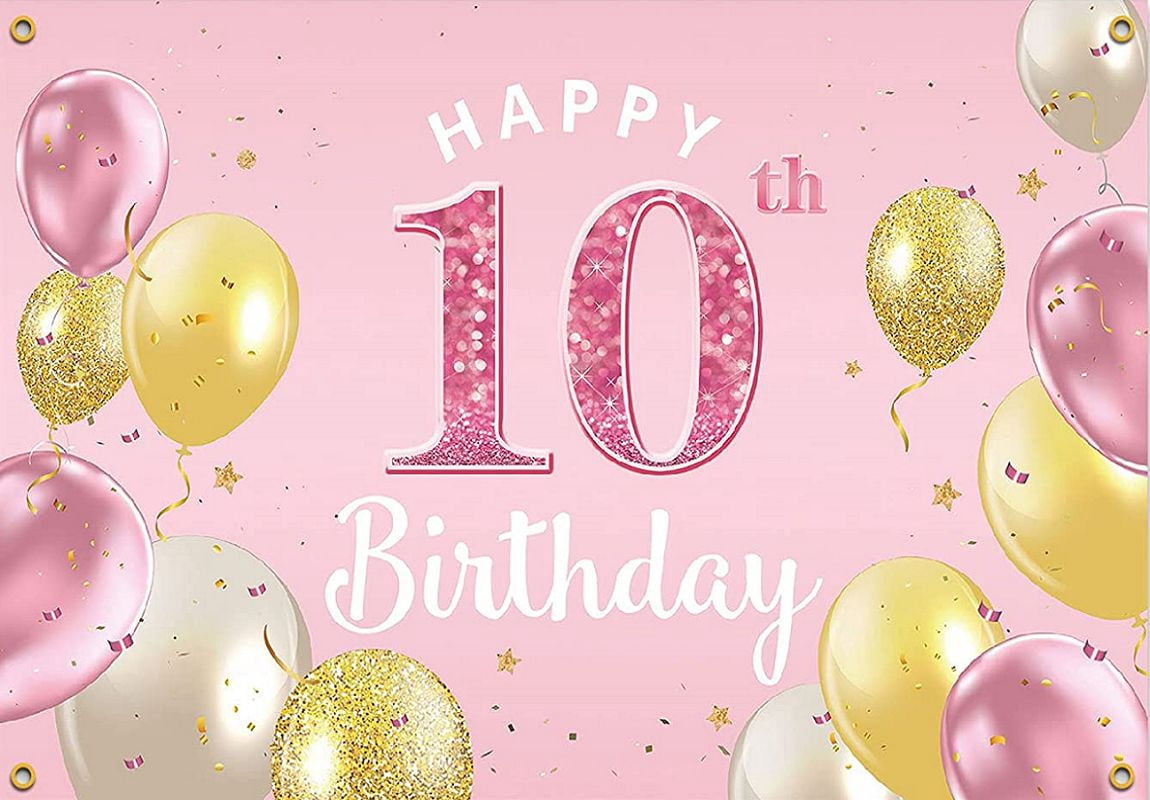 Happy 10th Birthday Backdrop Banner r Teal Gold Background For Boys ...