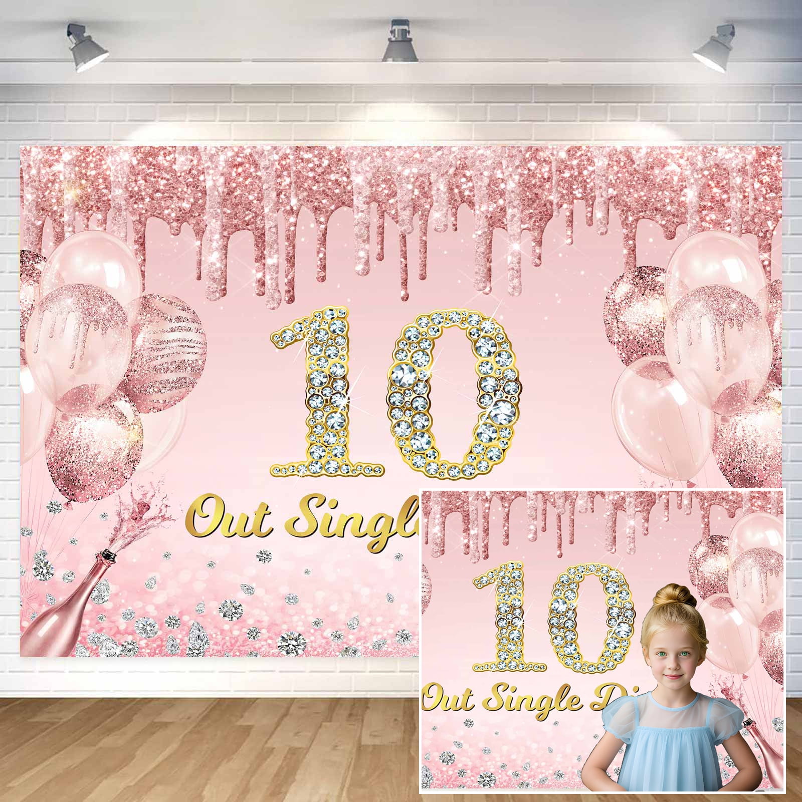 Happy 10th Birthday Backdrop,Twinkle Pink Out Single Digits Tenth ...