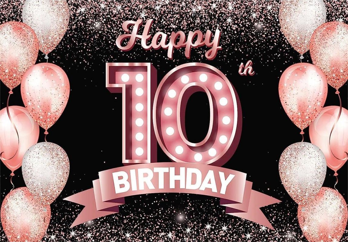 Happy 10th Birthday Background Princess Custom Backdrop Golden ...