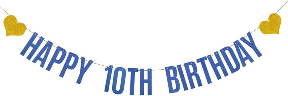 Happy 10th Birthday Banner, ,Blue Glitter Paper Garlands Banner for ...