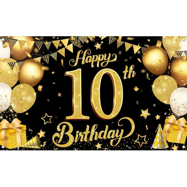 Happy 10th Birthday Banner Girl - Large, 10th Birthday Backdrop, Happy ...