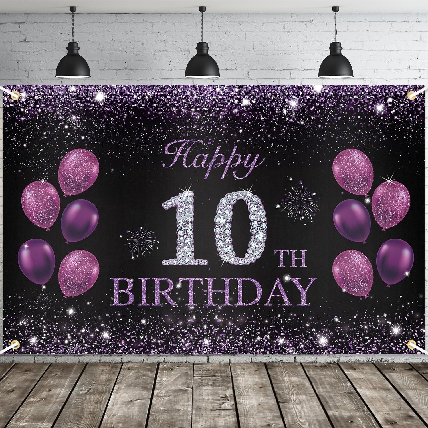 Happy 10th Birthday Banner, Purple Happy 10th Birthday Party ...