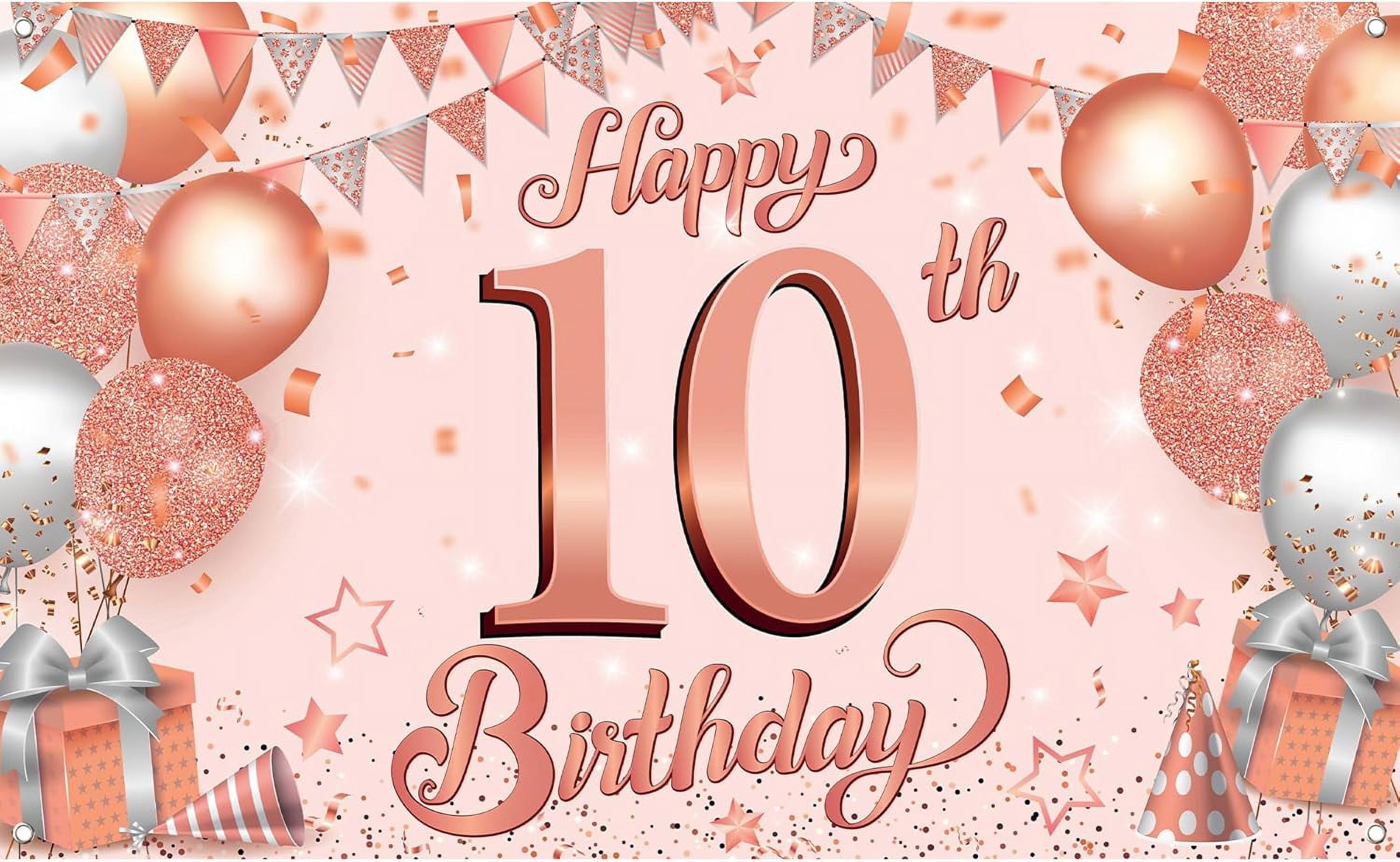 Happy 10th Birthday Banner, Rose Gold Happy Birthday Banner, 10th ...