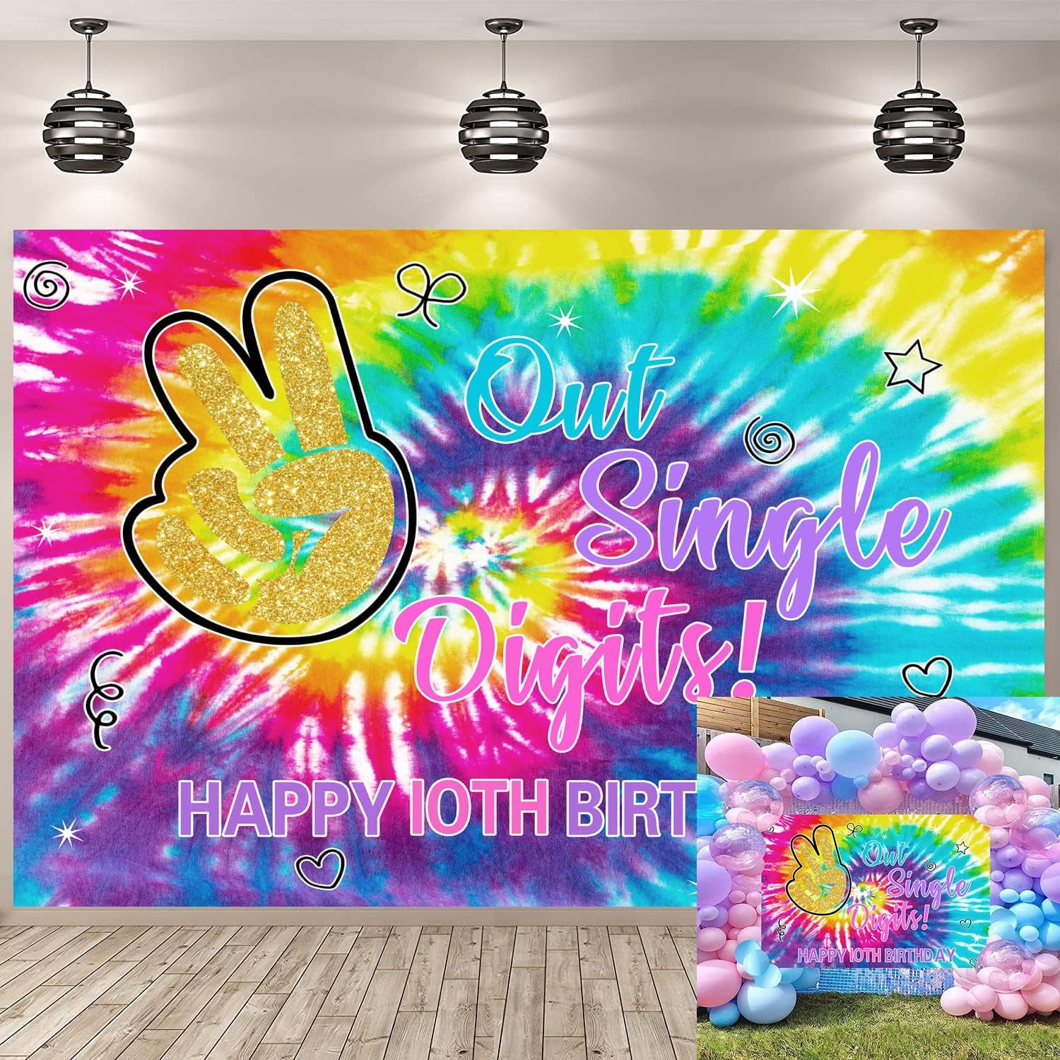 Happy 10th Birthday Out Single Digits Backdrop for Tie Dye Rainbow ...