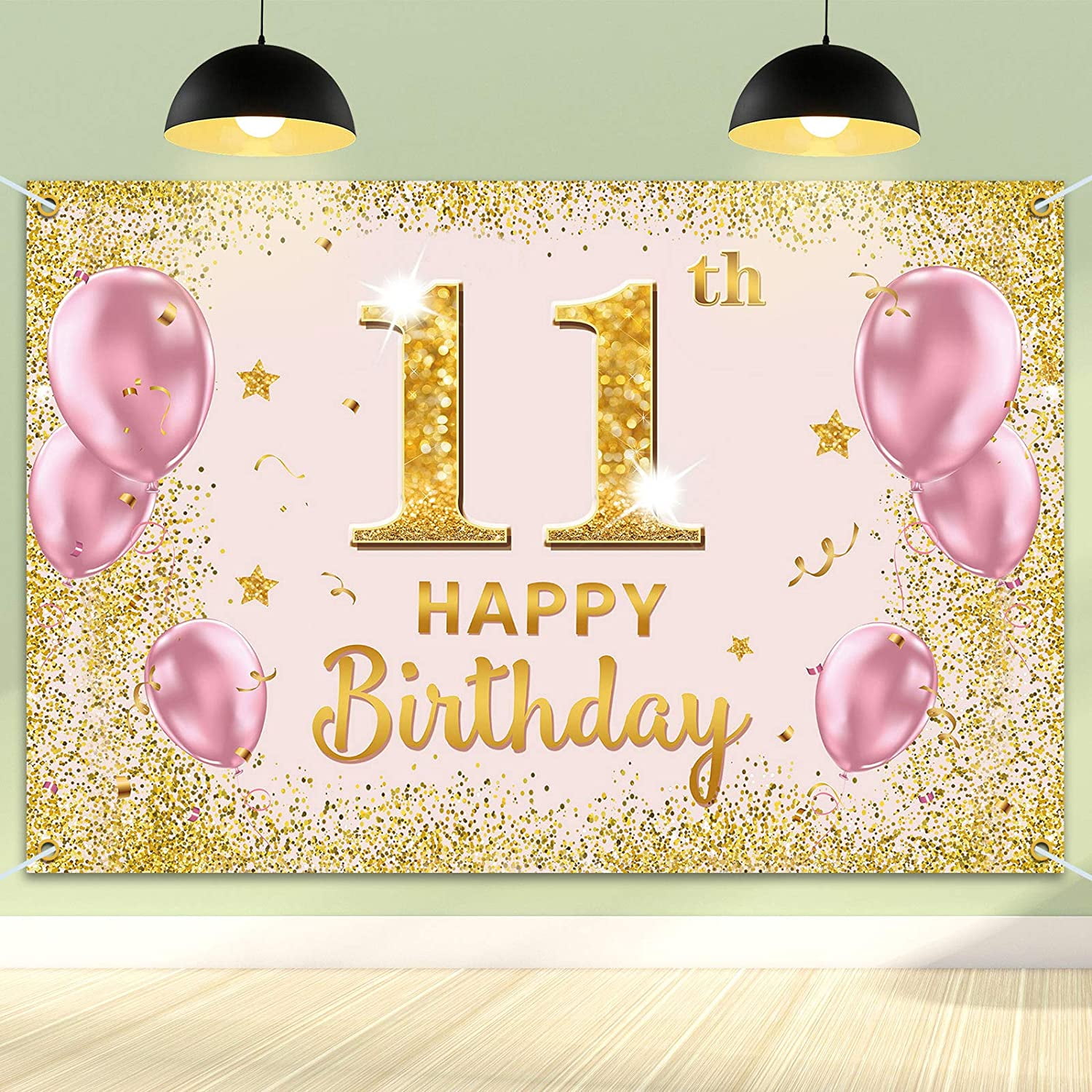 Happy 11th Birthday Backdrop Banner - 11 Birthday Party Decorations ...