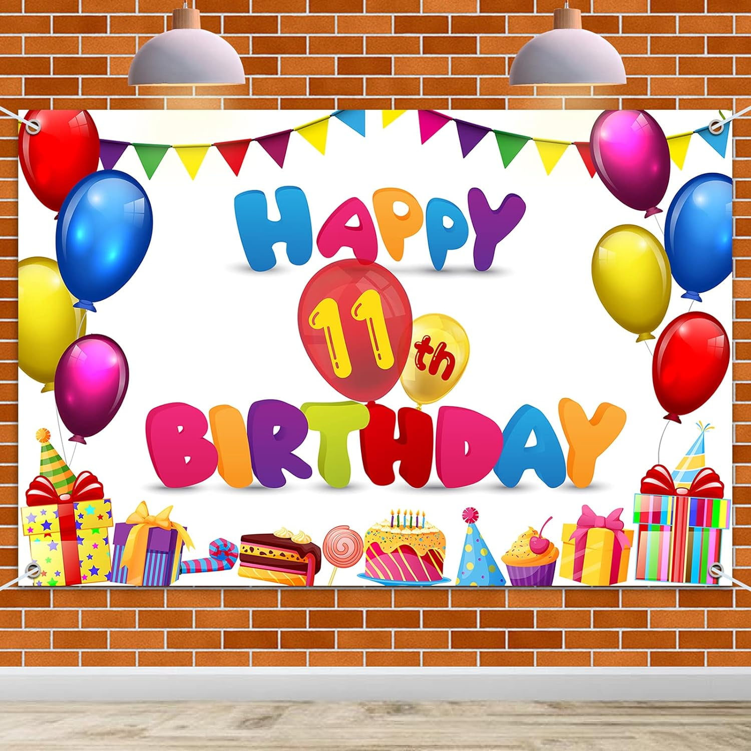 Happy 11th Birthday Banner Backdrop - 11 Years Old Birthday Decorations ...