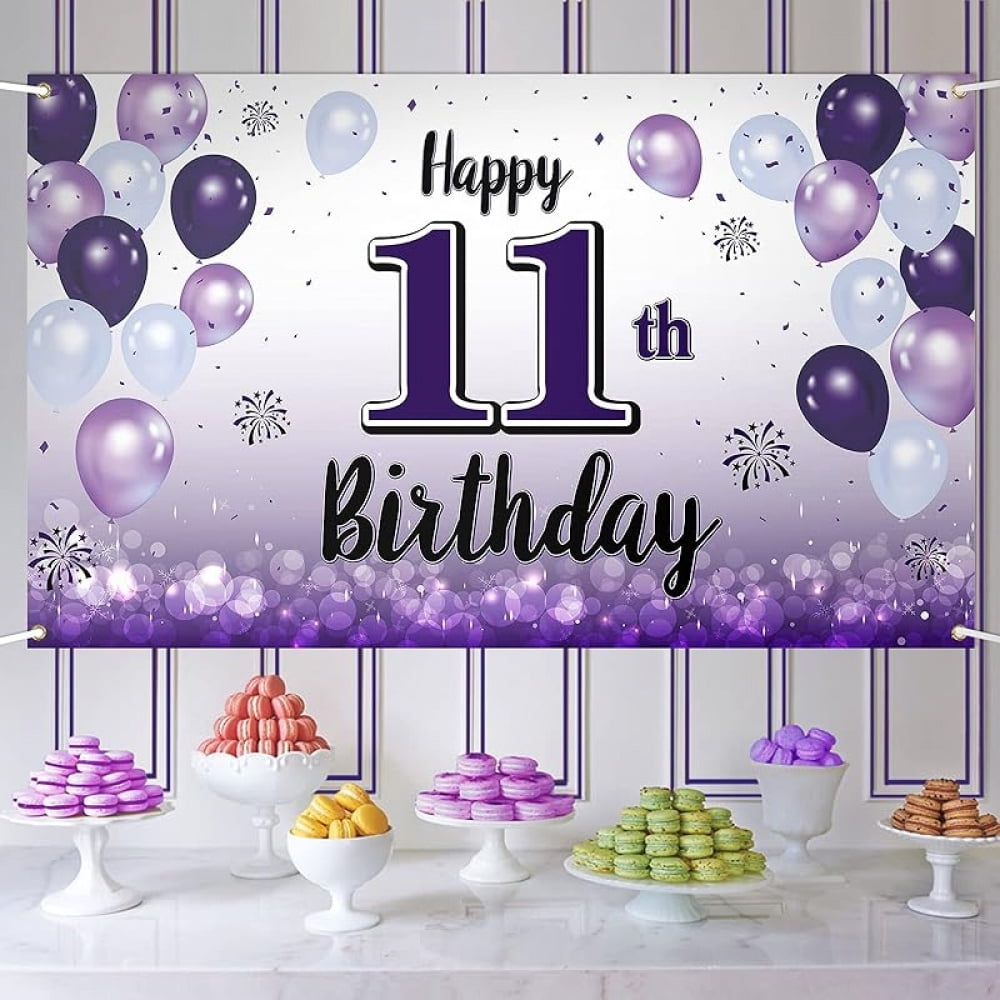 Happy 11th Birthday Decorations,11th Purple Balloon Large Birthday ...
