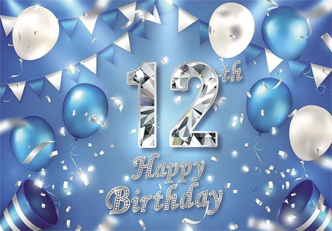 Happy 12th Birthday Backdrop Banner Pink Purple 12th Sign Anniversary ...
