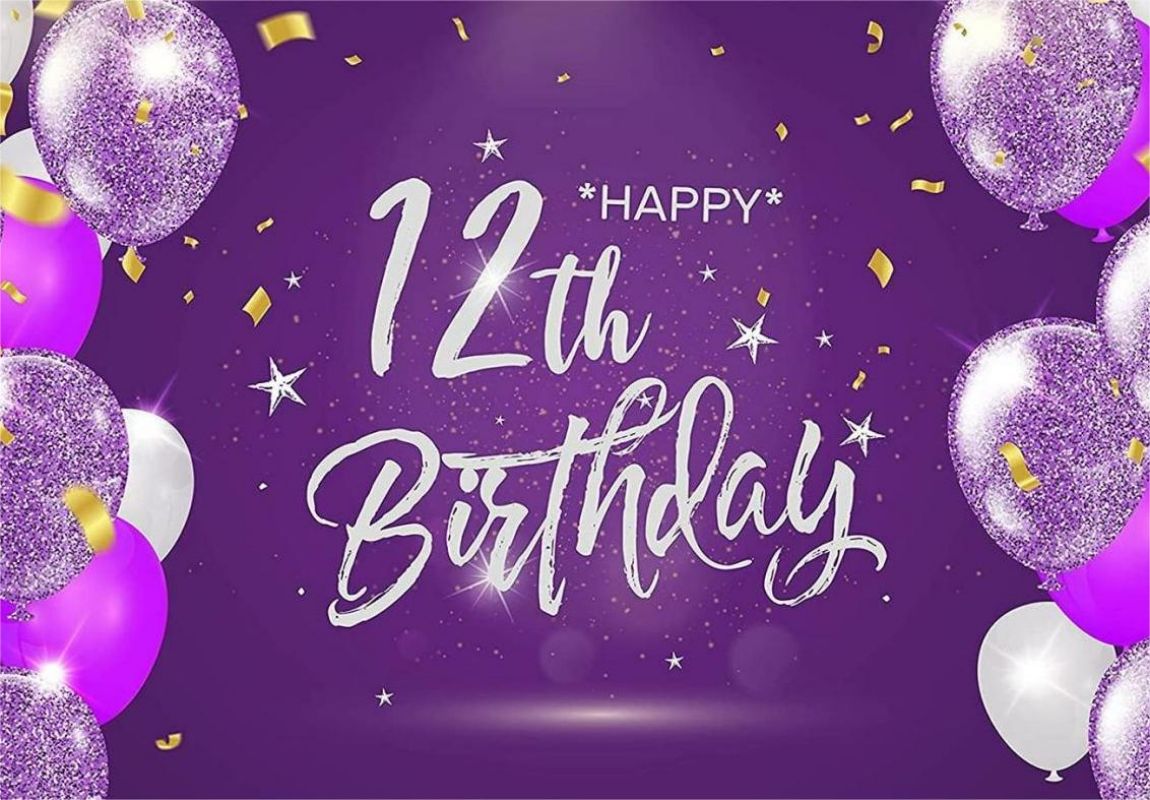 Happy 12th Birthday Backdrop Banner Pink Purple 12th Sign Anniversary ...