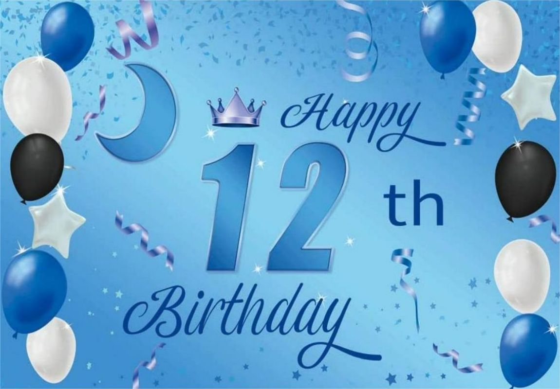 Happy 12th Birthday Backdrop Banner Pink Purple 12th Sign Anniversary ...