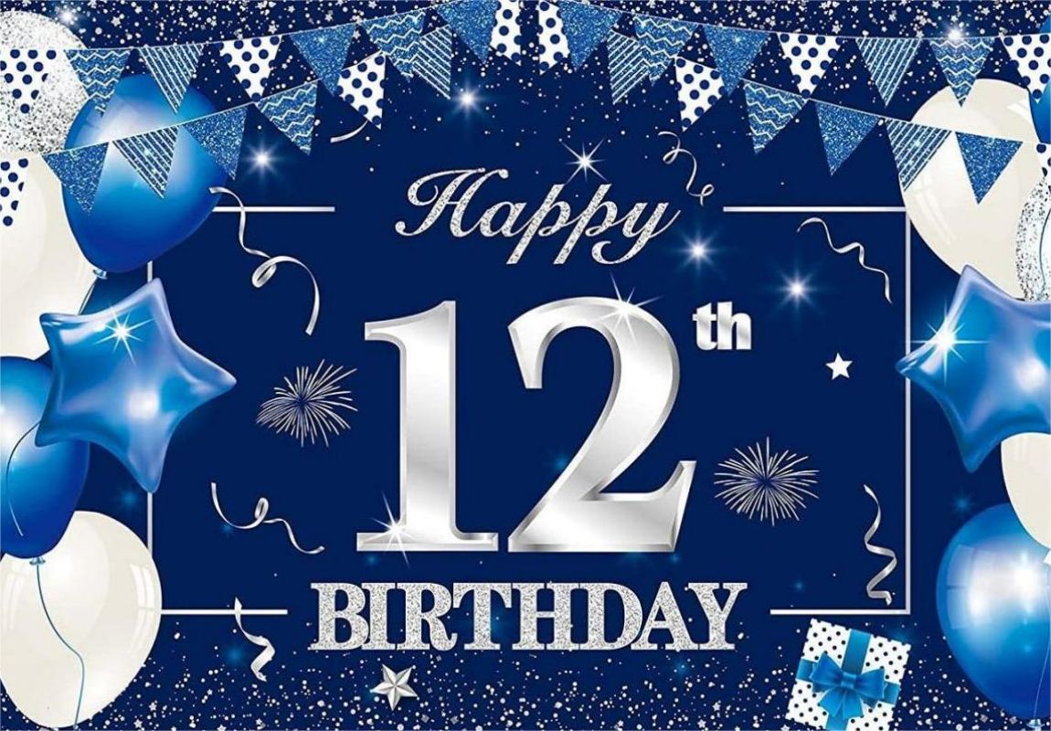 Happy 12th Birthday Backdrop Banner Pink Purple 12th Sign Anniversary ...