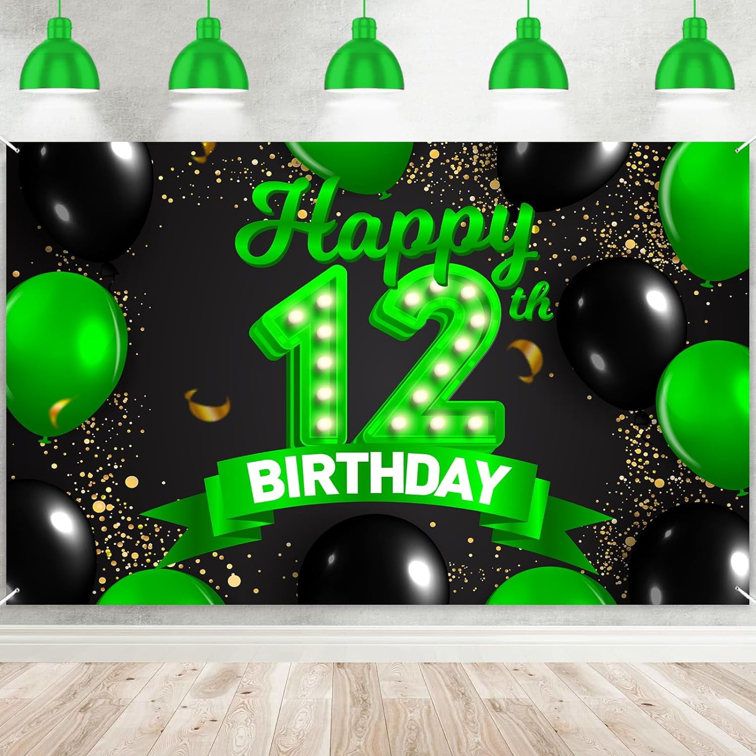 Happy 12th Birthday Banner, Black Green - Walmart.com