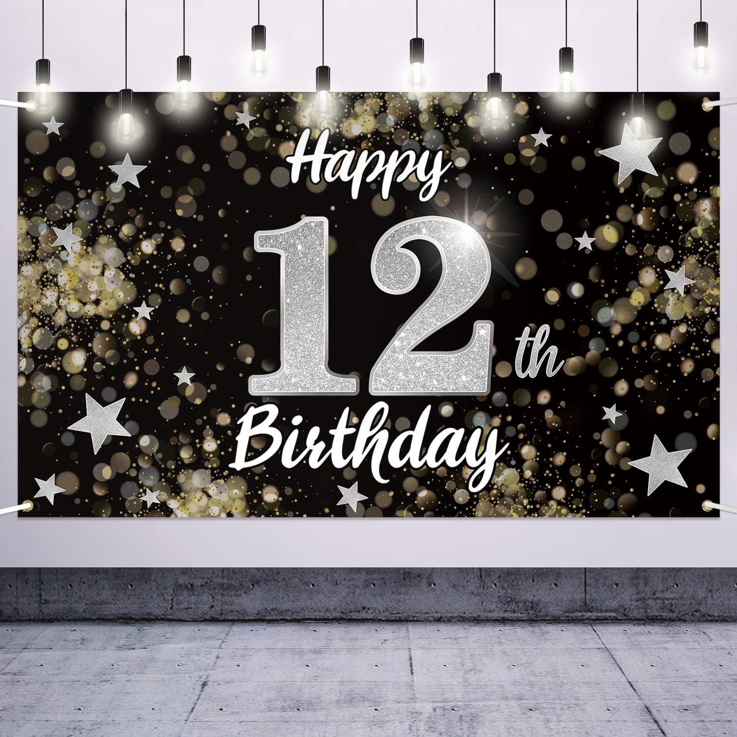 Happy 12th Birthday Decorations,12th Black & Silver Dream Star Large ...