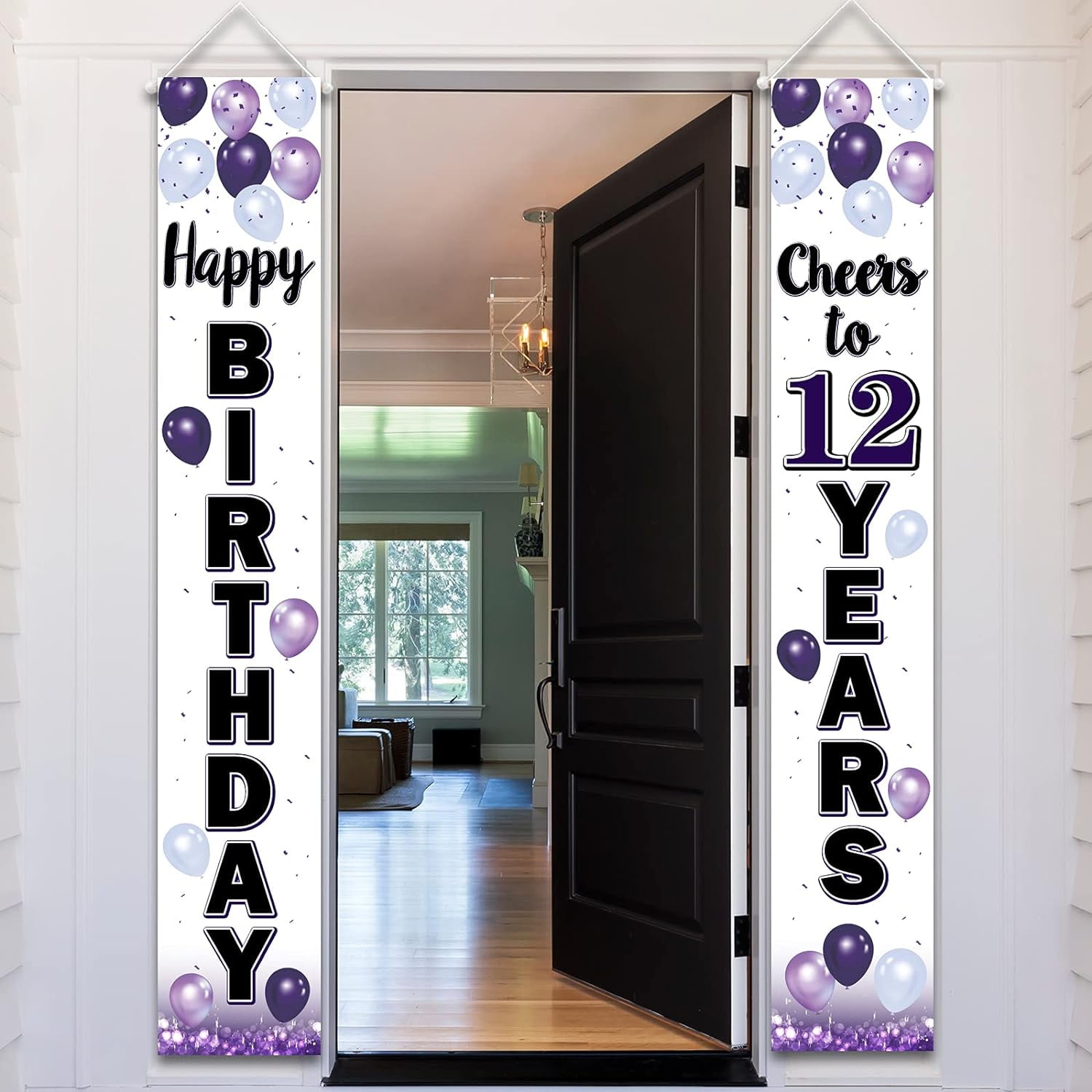 Happy 12th Birthday Decorations,12th Purple Balloon Birthday Theme Door ...