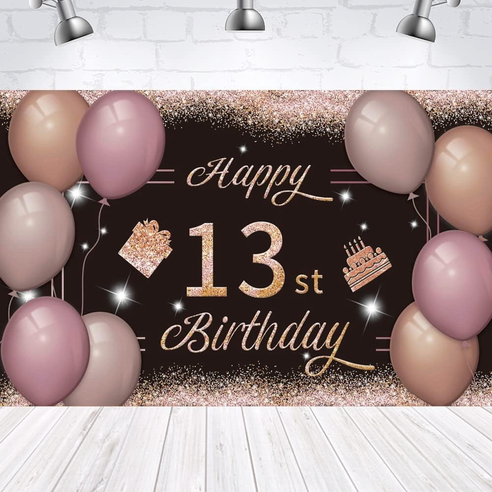 Happy 13st Birthday Backdrop Banner Black Pink 13 Sign Poster 13 ...