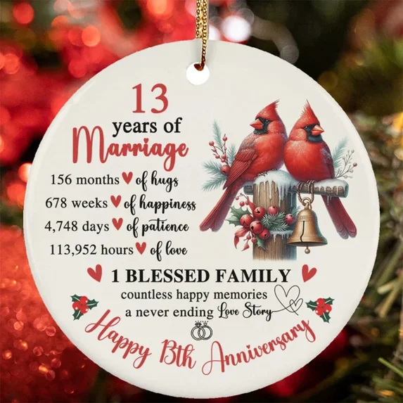 Happy 13th Anniversary Ornament Cute Red Bird Couple Love 13 Year ...
