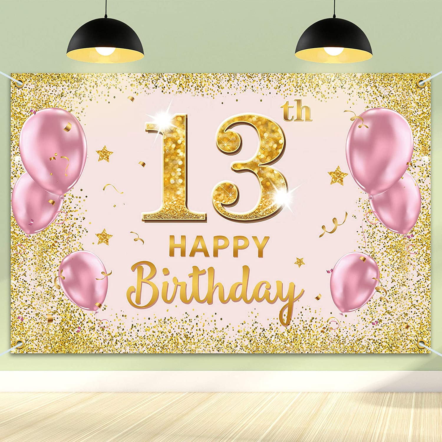 Happy 13th Birthday Backdrop Banner - 13 Birthday Party Decorations ...