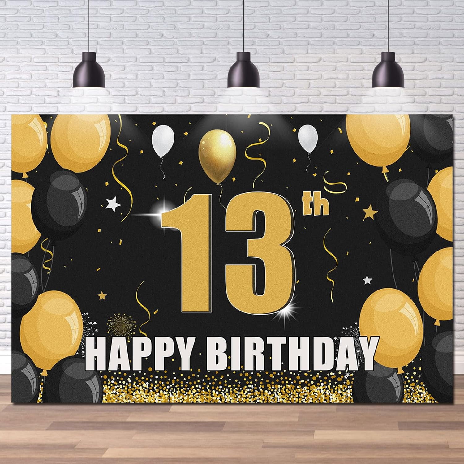 Happy 13th Birthday Backdrop Banner Black and Gold 13th Birthday Poster ...
