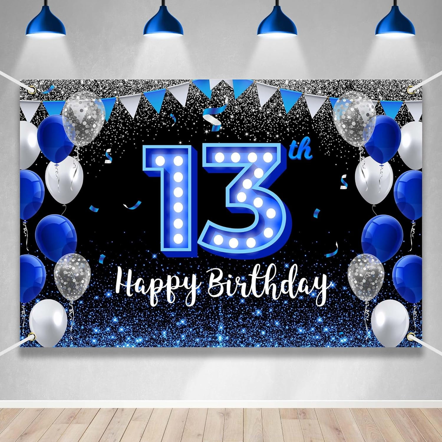 Happy 13th Birthday Backdrop Banner Blue Black Theme Background ...