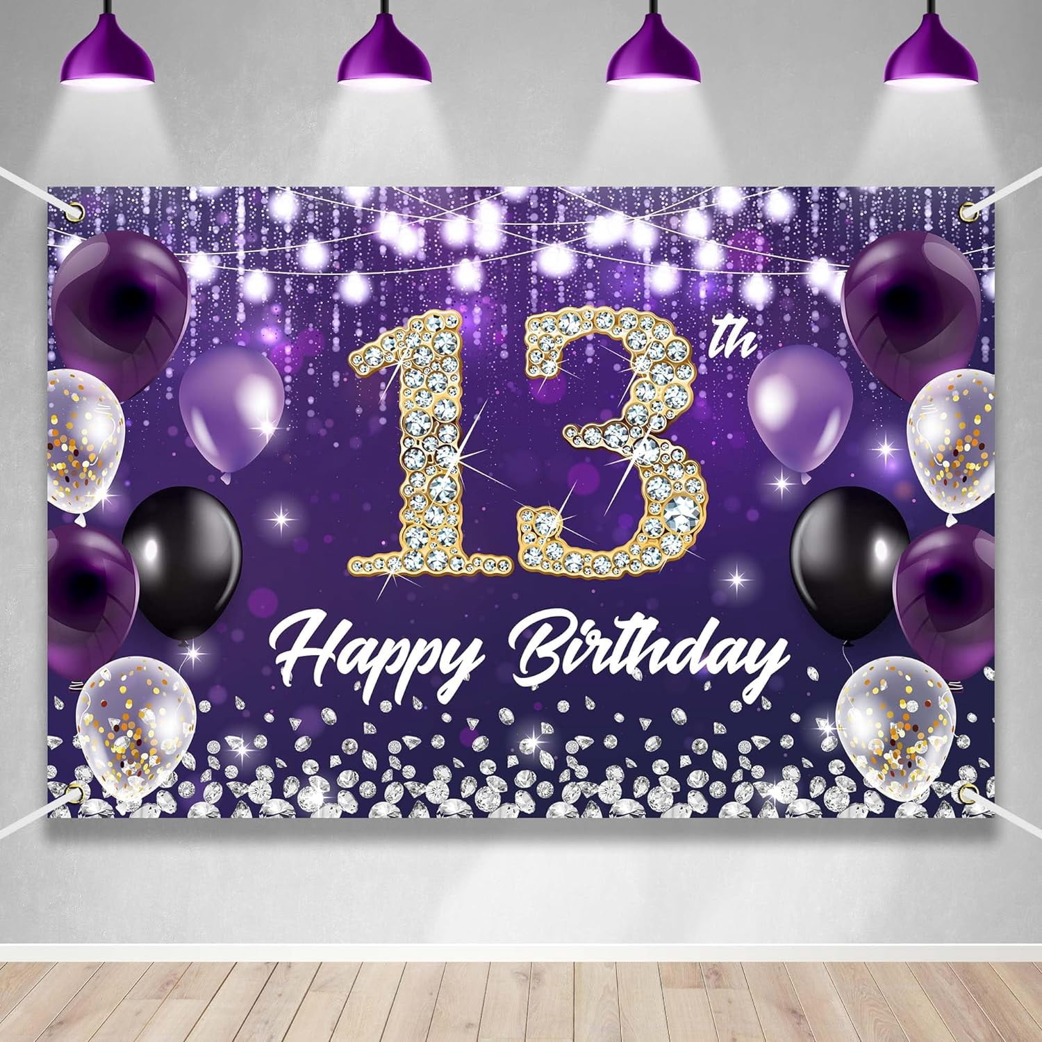 Happy 13th Birthday Backdrop Banner Purple Theme Background Noble ...
